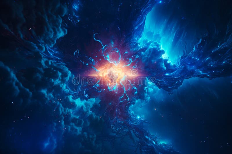 An Image of Blue Space with an Explosion in the Middle. Generative AI ...