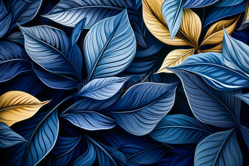 Image of Blue and Yellow Leaves on Black Background. Generative AI ...