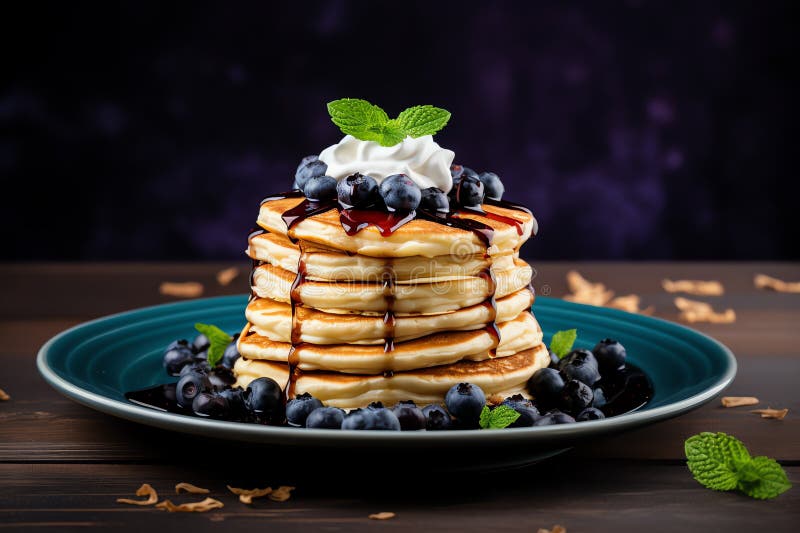 Blueberry Pancake Stack Tasty Dessert Background Stock Illustration ...