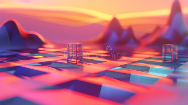 Abstract Digital Grid with Vibrant Mountains Stock Image - Image of ...