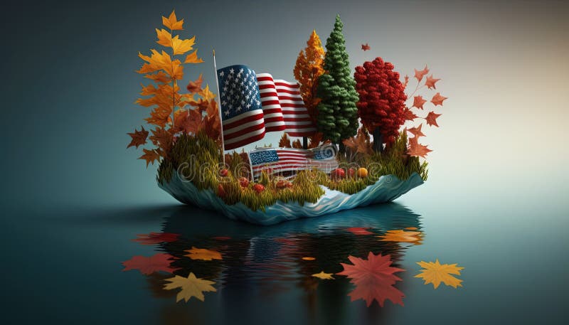 An Image of a Boat with American Flags in the Water Stock Illustration ...