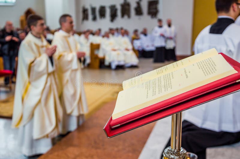 Book of Holy Scripture in Church during the Ceremony. Editorial ...