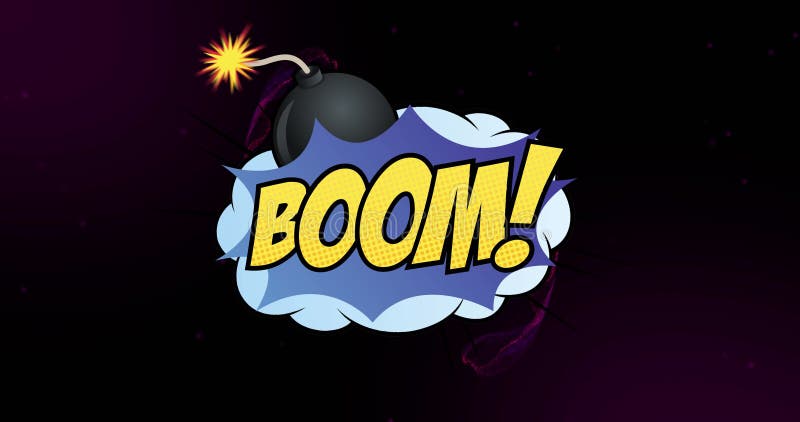 Image of Boom Text Over Neon Shapes on Black Background Stock ...