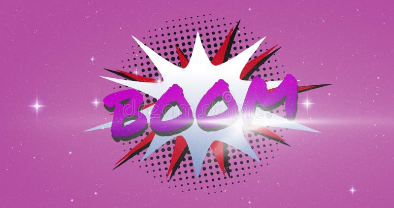 Image of Boom Text Over Stars on Purple Background Stock Illustration ...