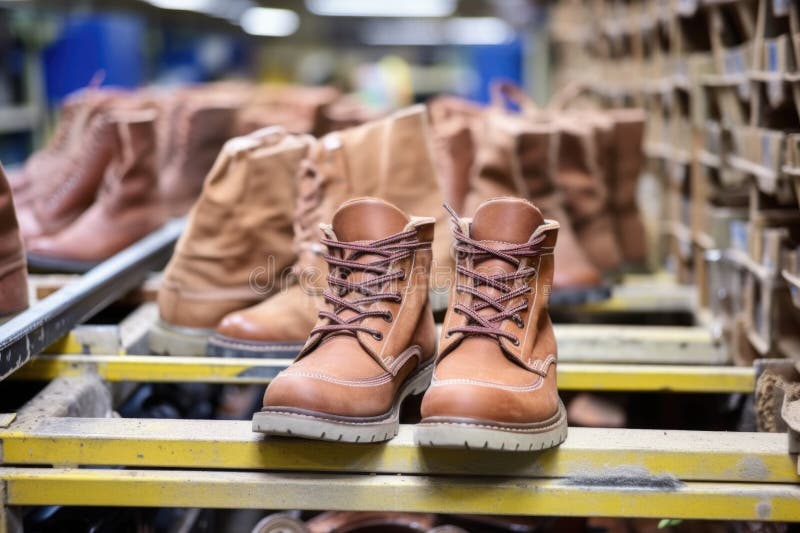 Image of Boots in Middle of Lacing Process at Factory Stock Photo ...