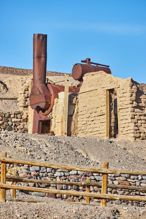Borax Mining in Death Valley with Old Stone Structure Stock Photo ...