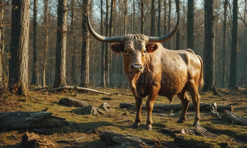 Bull Standing in Forest with Trees the Background Stock Illustration ...