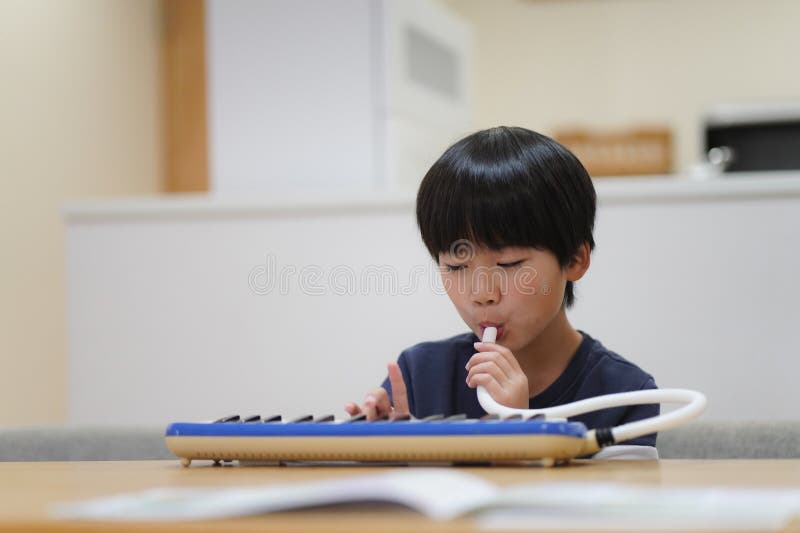 Boy Practicing Keyboard Harmonica Stock Image - Image of practice ...