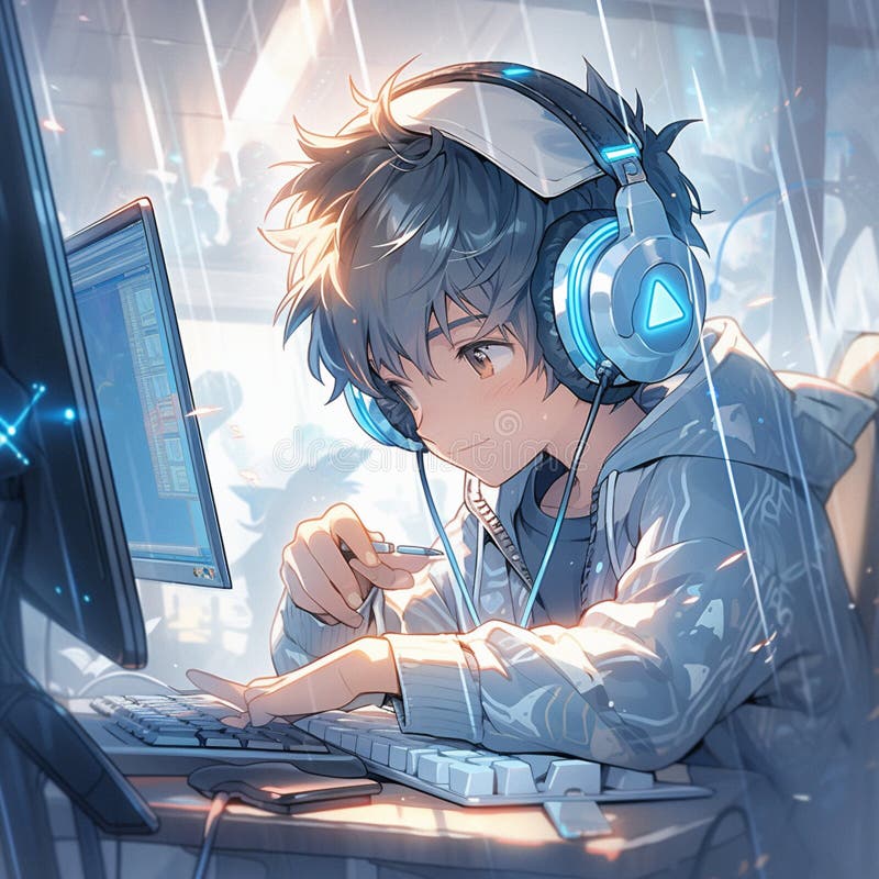 Anime Boy On Computer