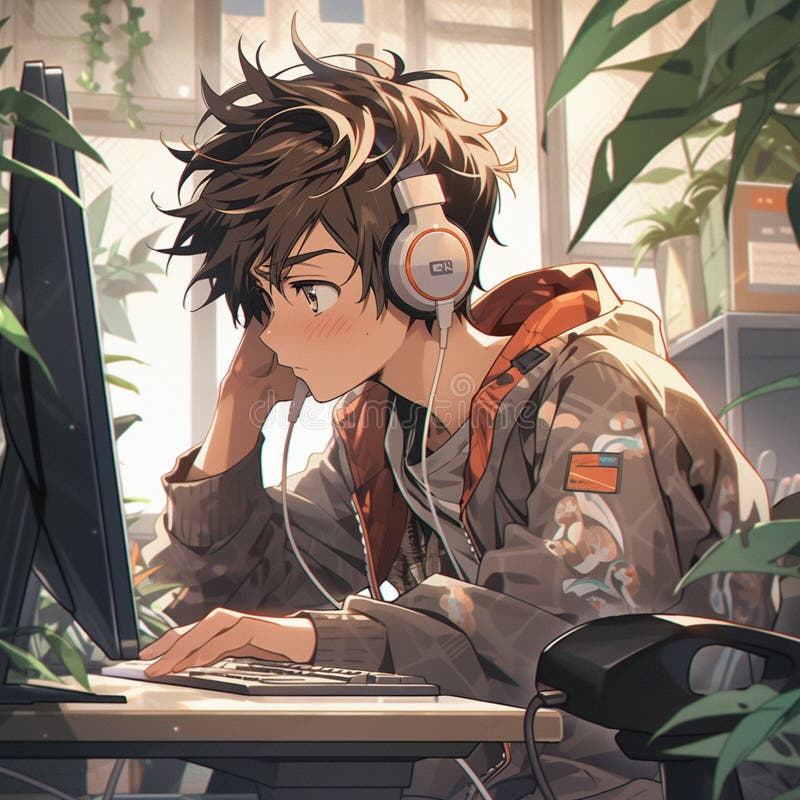 Anime Guy On Computer