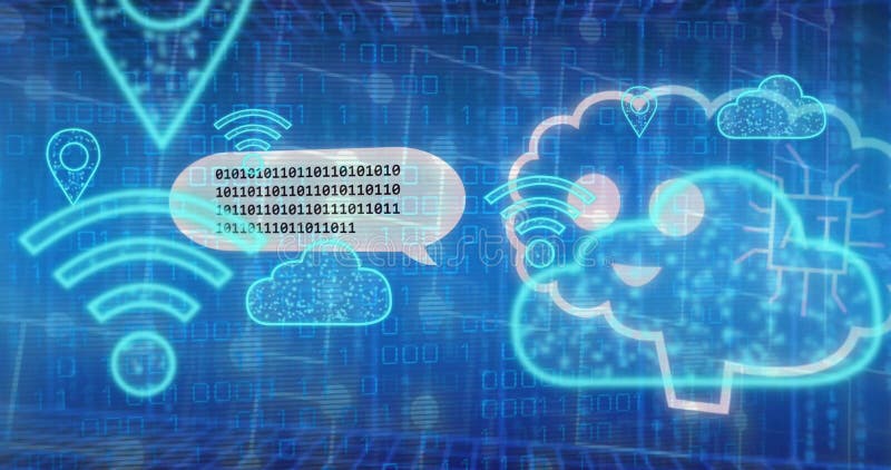Image of Brain Binary Codes, Clouds, Wi Fi, Robot and Speech Bubbles ...