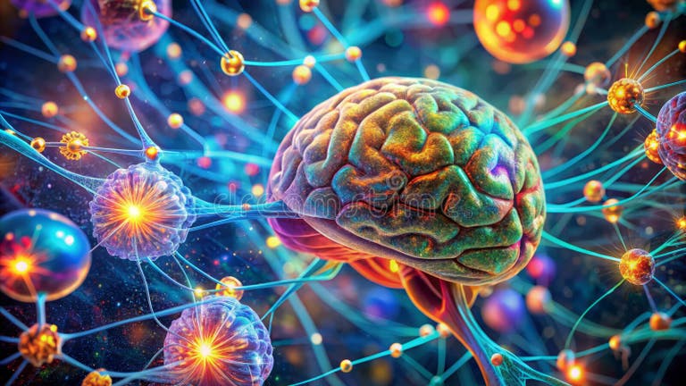 The Image is of a Brain with a Blue Background. the Brain is Surrounded ...