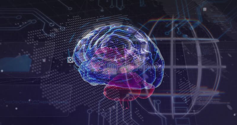 Image of Brain, Data Processing and Globe in Navy Space Stock ...