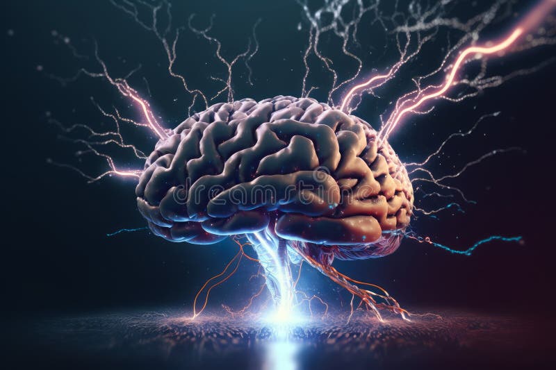 An Image of Brain with Lightning Coming Out of it. Generative AI Stock ...