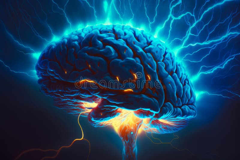 An Image of Brain with Lightning Coming Out of it. Generative AI Stock ...