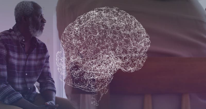 Image of Brain Over Diverse Group of Seniors Talking Stock Image ...