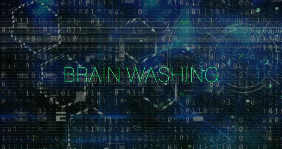 Image of Brainwashing Text in Green Over Padlock, Motherboard and Data ...