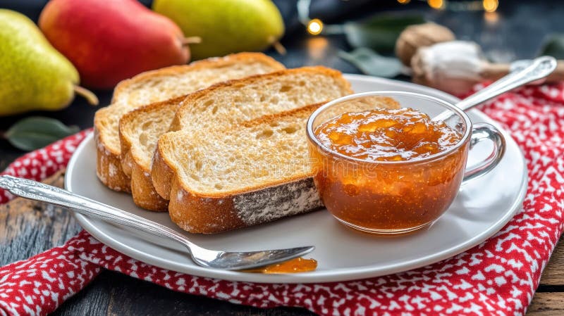 Image Breakfast Plate Toast Jar Closeup Stock Illustration ...