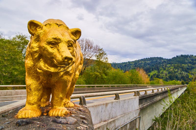 Bridge Marked with Giant Gold Bear Statue at Entrance Stock Image ...