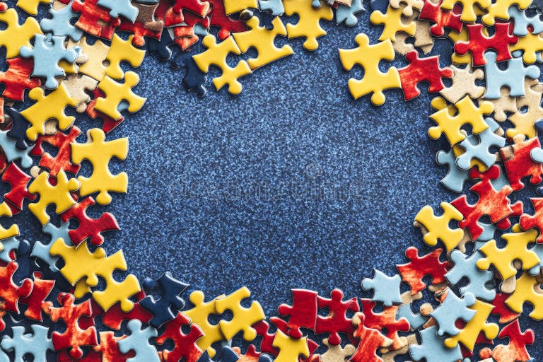 In this Image, Brightly Colored Puzzle Pieces are Scattered on a Gray ...