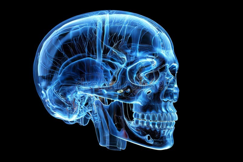 3D Medical Illustration of Human Skull and Internal Structure Stock ...