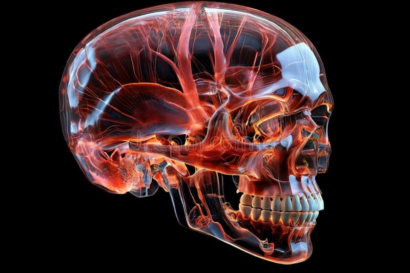 3D Medical Illustration of Human Skull and Internal Structure Stock ...