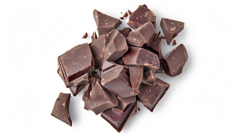 Close-up of Broken Chocolate Pieces on a White Background. Rich Brown ...