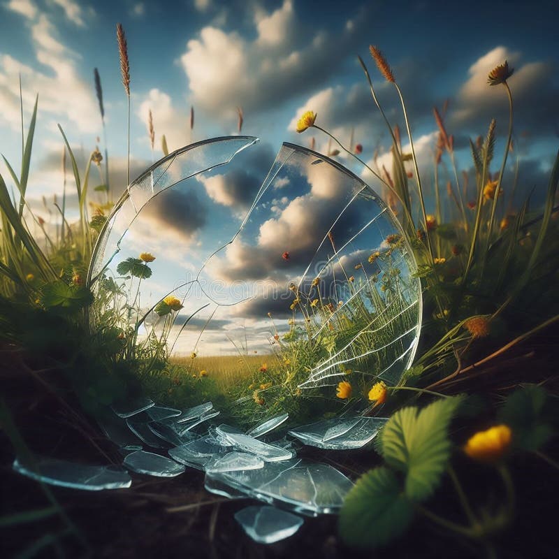 Image of Broken Glass in the Grass Stock Illustration - Illustration of ...