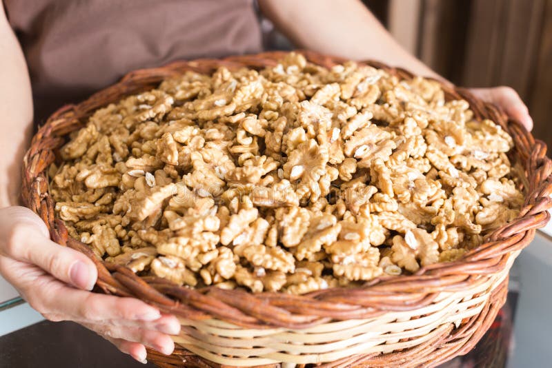Image of Brown Walnut in Container Stock Photo - Image of shelled ...