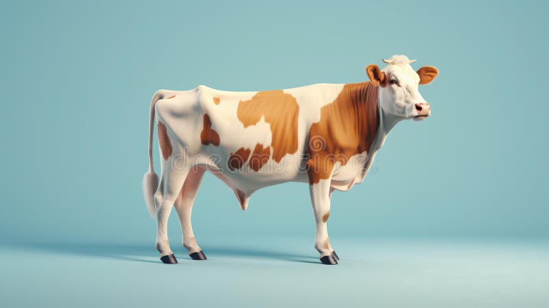 Image of Brown and White Cow on Blue Background Stock Illustration ...