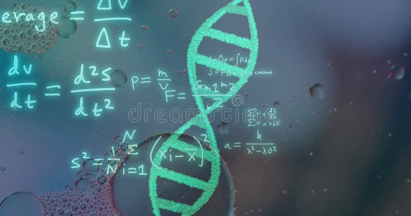Image of Bubbles Over Dna Strand and Mathematical Equations on Blue ...