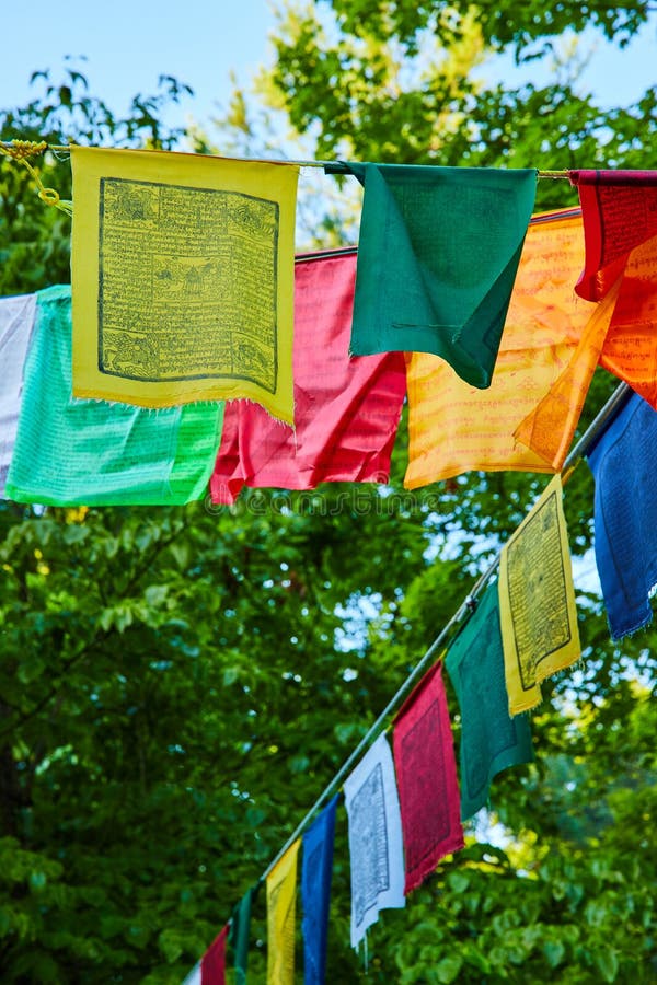 Buddhist Prayer Flags in All Colors on Wire Stock Photo - Image of ...