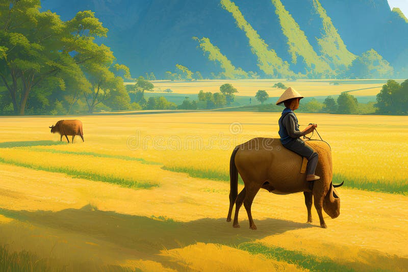 Image of the Buffalo Riding in the Agriculture Countryside As the Means ...