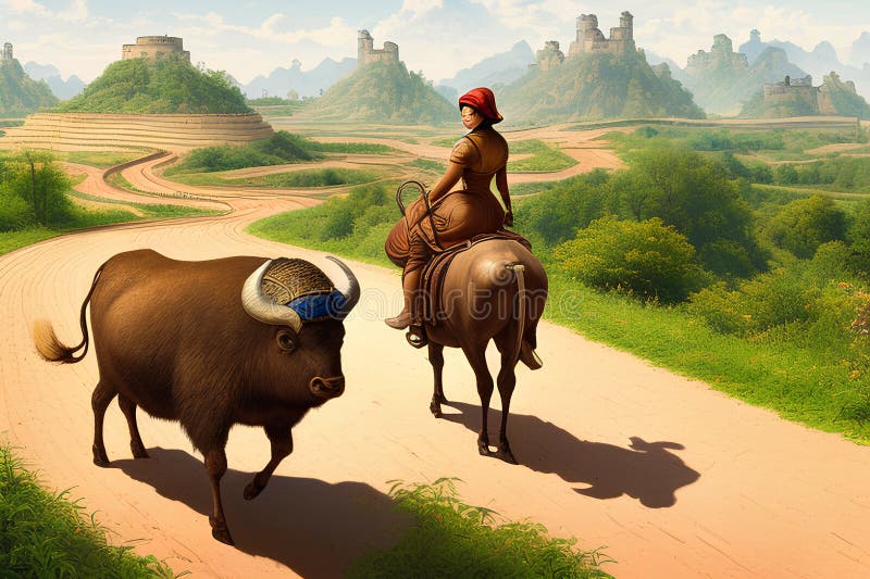 Image of the Buffalo Riding in the Agriculture Countryside As the Means ...