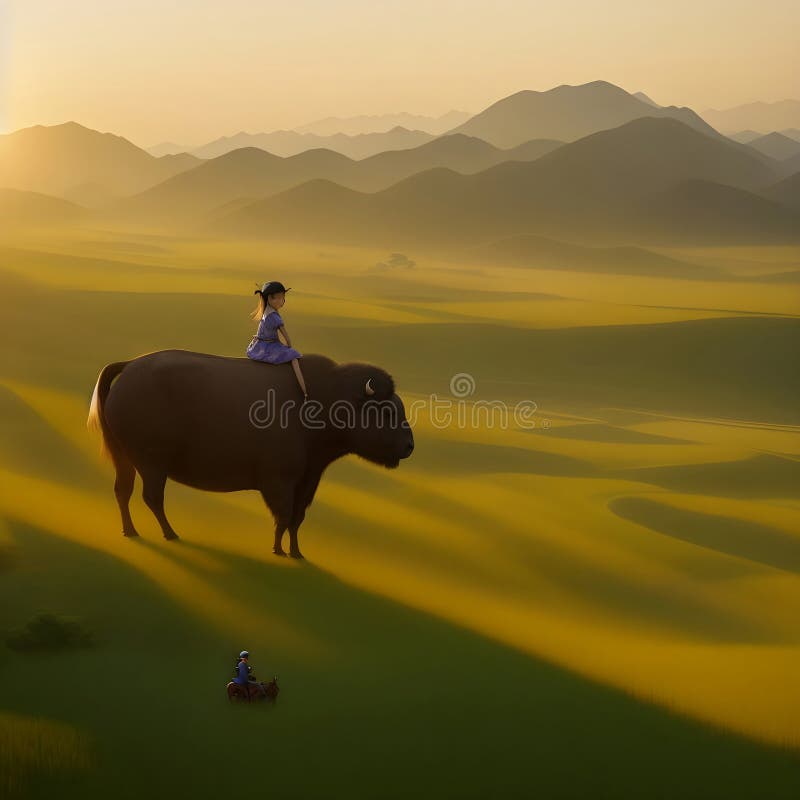 Image of the Buffalo Riding in the Agriculture Countryside As the Means ...