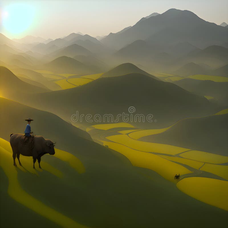 Image of the Buffalo Riding in the Agriculture Countryside As the Means ...