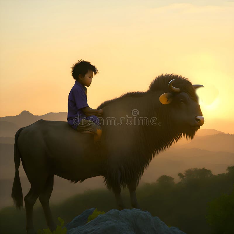 Image of the Buffalo Riding in the Agriculture Countryside As the Means ...