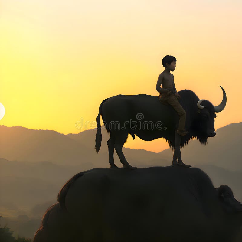 Image of the Buffalo Riding in the Agriculture Countryside As the Means ...