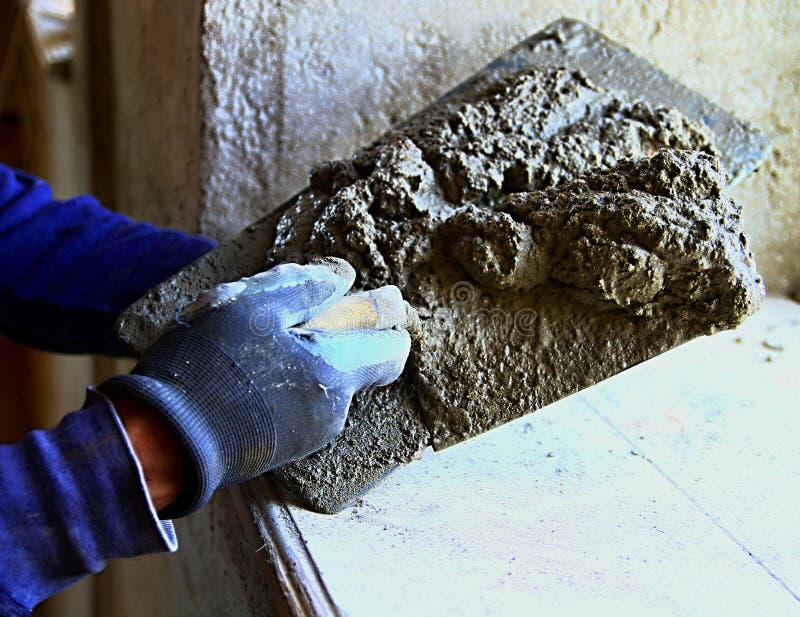 Builder Applying Mortar Cement To the Walls Stock Image - Image of ...