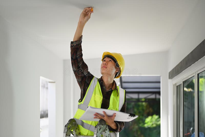 Image of Building Contractor Inspecting Progressing Work at New ...