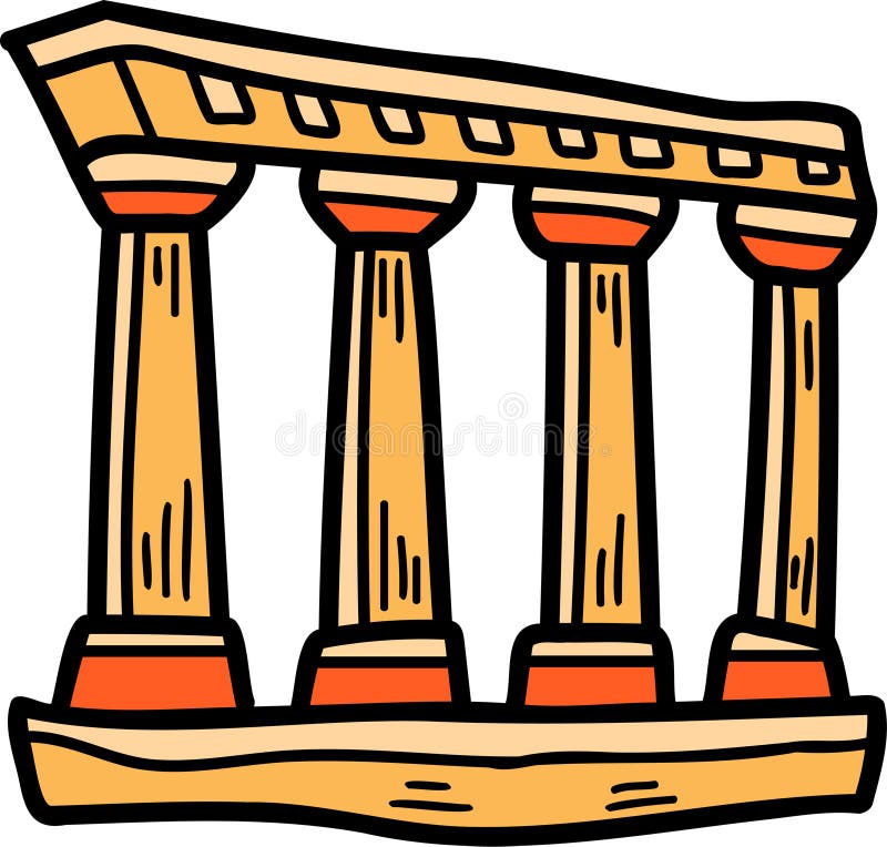 The Image is of a Building with Four Pillars Stock Vector ...