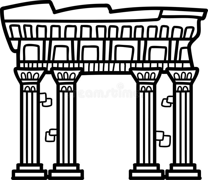 The Image is of a Building with Four Pillars Stock Vector ...