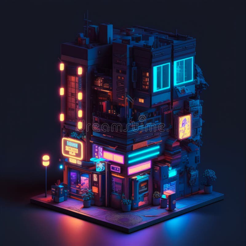 An Image of Building with Neon Lights. Generative AI Stock Illustration ...