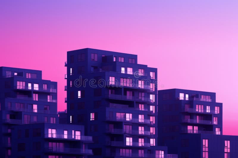 An Image of a Building with Purple and Pink Lights Stock Illustration ...