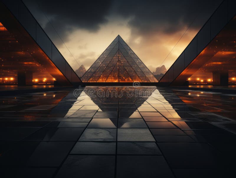 An Image of a Building with a Pyramid in Front of it Stock Illustration ...