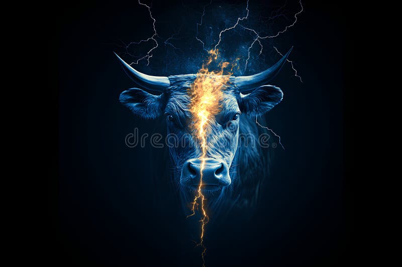 Image of Bull Head with Lightning on Dark Background. Symbol of Power ...