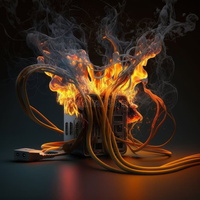 Image of Burning Computer Power Cables Generative AI Stock Illustration ...