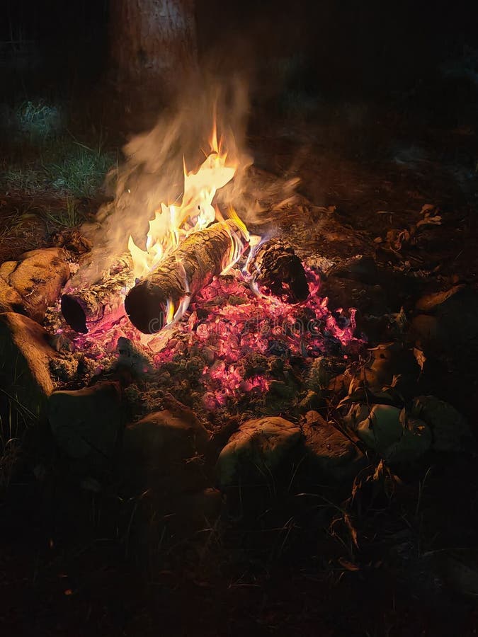 Image of Burning Log - Night Scene Stock Image - Image of background ...