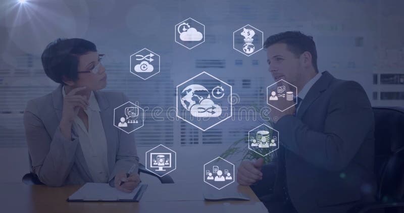 Image of Business and Cloud Icons Data Processing Over Diverse Business ...