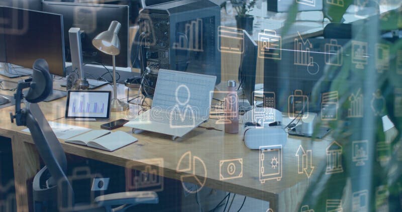 Image of Business Icons and Data Processing Over Computer on Office ...